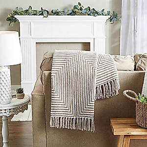 DII Square Woven Throw with Decorative Fringe 100% Cotton, Stylish and Functional, 50x60, Stone