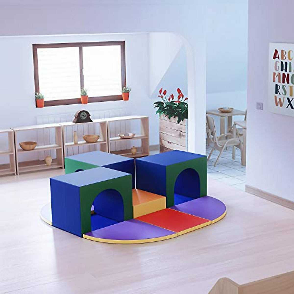 ECR4Kids SoftZone Triple Tunnel Maze, Toddler Playset, Assorted, 9-Piece