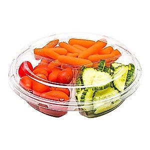 Thermo Tek Round Clear Plastic Serving Platter - with Lid, 3 Compartments - 7 1/2" x 7 1/2" x 2 1/2" - 100 count box - Restaurantware