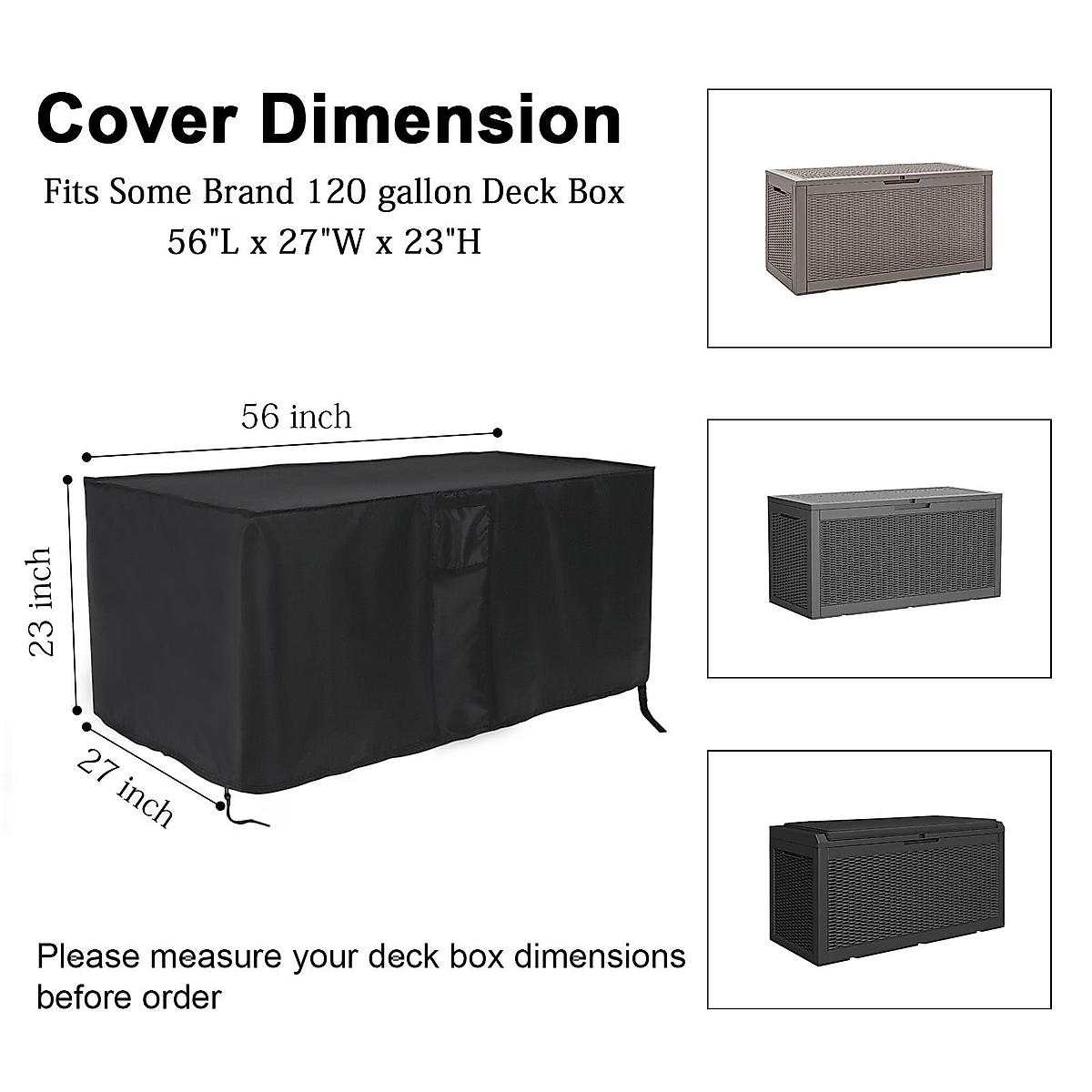 Jungda Patio Deck Box Cover 120 Gallon,Outdoor Storage Deck Box, Waterproof Outdoor Storage Box Cover Furniture Cover - 56 x 27 x 23 Inch