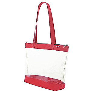 Clear Shoulder Tote with ZIPPER Closure, Red