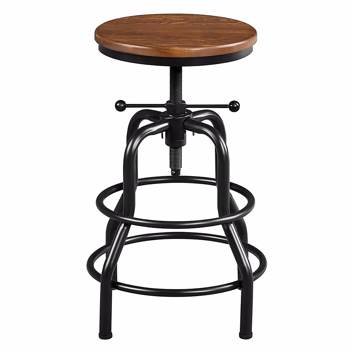 Yaheetech Industrial Bar Stool Vintage Counter Rustic Counter Height Metal Bar Stool Adjustable with Round Wood Seat Kitchen/Dining/Cafe Chair 20-27 Inch Tall, Brown, 1PCS