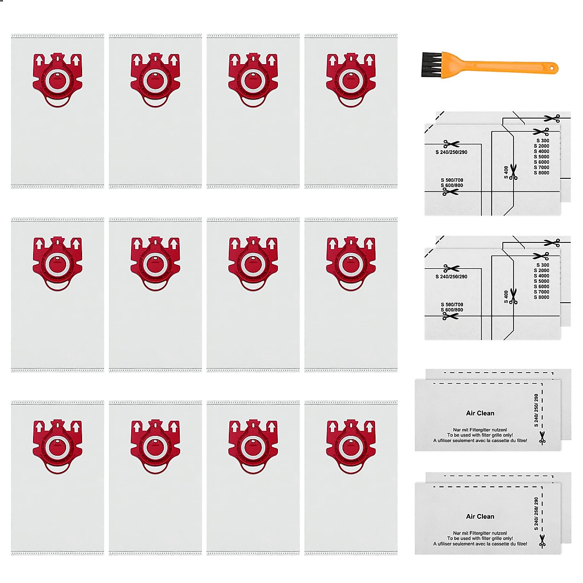 12 Pack FJM Vacuum Bags Compatible with Miele FJM Bags AirClean 3D Efficiency Vacuum Cleaner, Include 4 Pair Pre-Motor and Post-Motor Filters