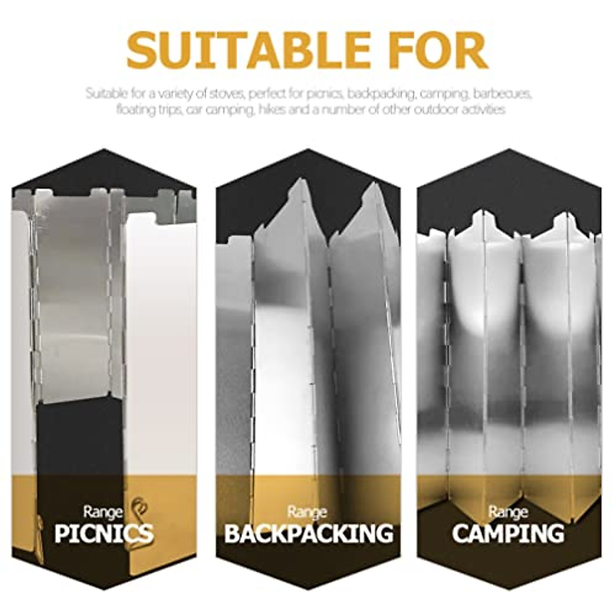 VANZACK Camping Stove Portable Bbq Portable Bbq 16 Sheets of Creative Windscreen Burner Windshield Foldable Windproof BBQ Windscreen with Bag Portable Burner Portable Burner Portable Stove