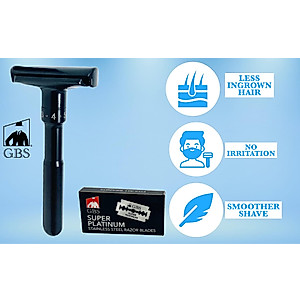 G.B.S 9 Pc Shaving Set - Non Slip DE Safety Razor Shaving Brush Stand 5 oz Sandalwood Aftershave, Mug with G.B.S Natural Soap +15 Blades Adjustable Convenient