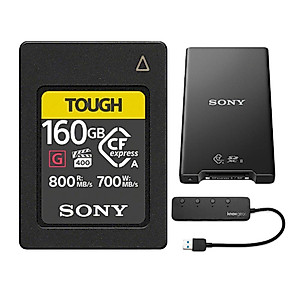Sony CFexpress Type A 160GB Memory Card with Sony MRWG2 CFexpress Type A/SD Memory Card Reader and Knox Gear 4 Port USB 3.0 Hub Bundle (3 Items)