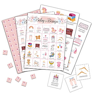 Foosproea Baby Bingo Cards, Blush Pink Baby Shower Game for 24 Players, Gender Reveal Party Games for Family Friends Activities, Holiday Party Favors Supplies Decorations(04)