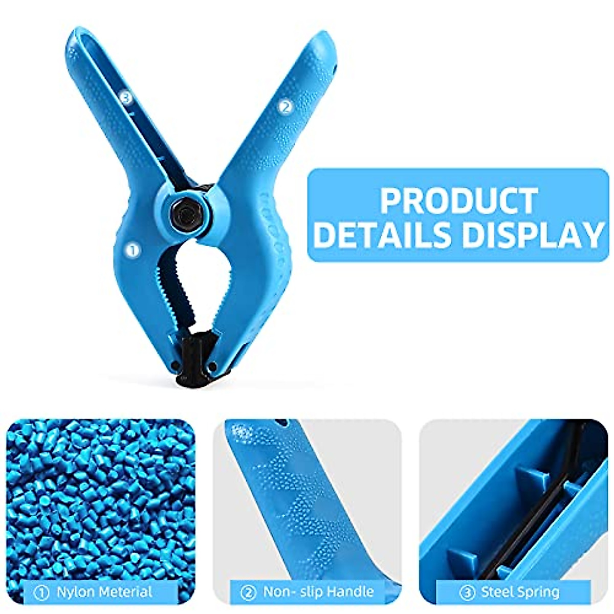 FASTORS 4.5 Inch Spring Clamps for Woodworking,12-PACK Backdrop Clips,Clamps for Pool Cover, Crafts,Photography Studio and Muslin Backdrop, Clamps Heavy Duty（BLUE）