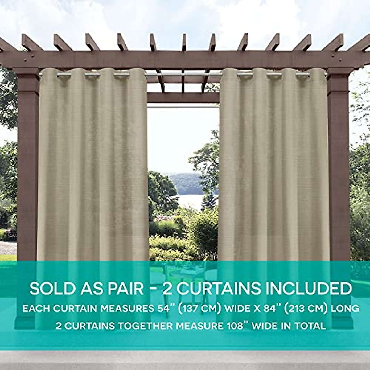 Exclusive Home Miami Semi-Sheer Textured Indoor/Outdoor Grommet Top Curtain Panel Pair, 54"x96", Taupe