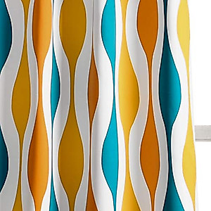 Lush Decor Mid Century Geo Room Darkening Window Curtain Panel Pair, 52" W x 84" L, Turquoise & Orange