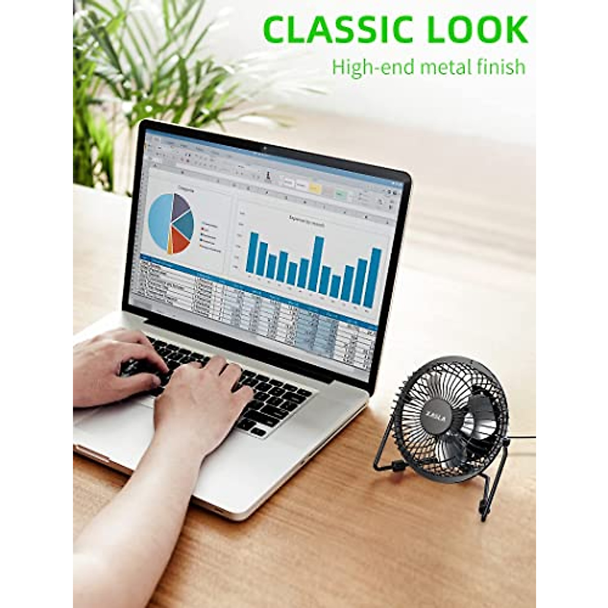 xasla 4 Inch Small USB Desk Fan, Mini Quiet Fan with Metal Construction & Strong Airflow & 360°Adjustable Tilt Angle, Personal Cooling Fan for Desktop Office (Black)…