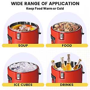 Plieren 5 Gallon Insulated Soup Container Commercial Food Warmer for Hot or Cold Food, 21QT Hot Box for Catering, Food Cooler with 4 Buckles, Handles, Spoon, Soup Carrier for Restaurant, Canteen,Home