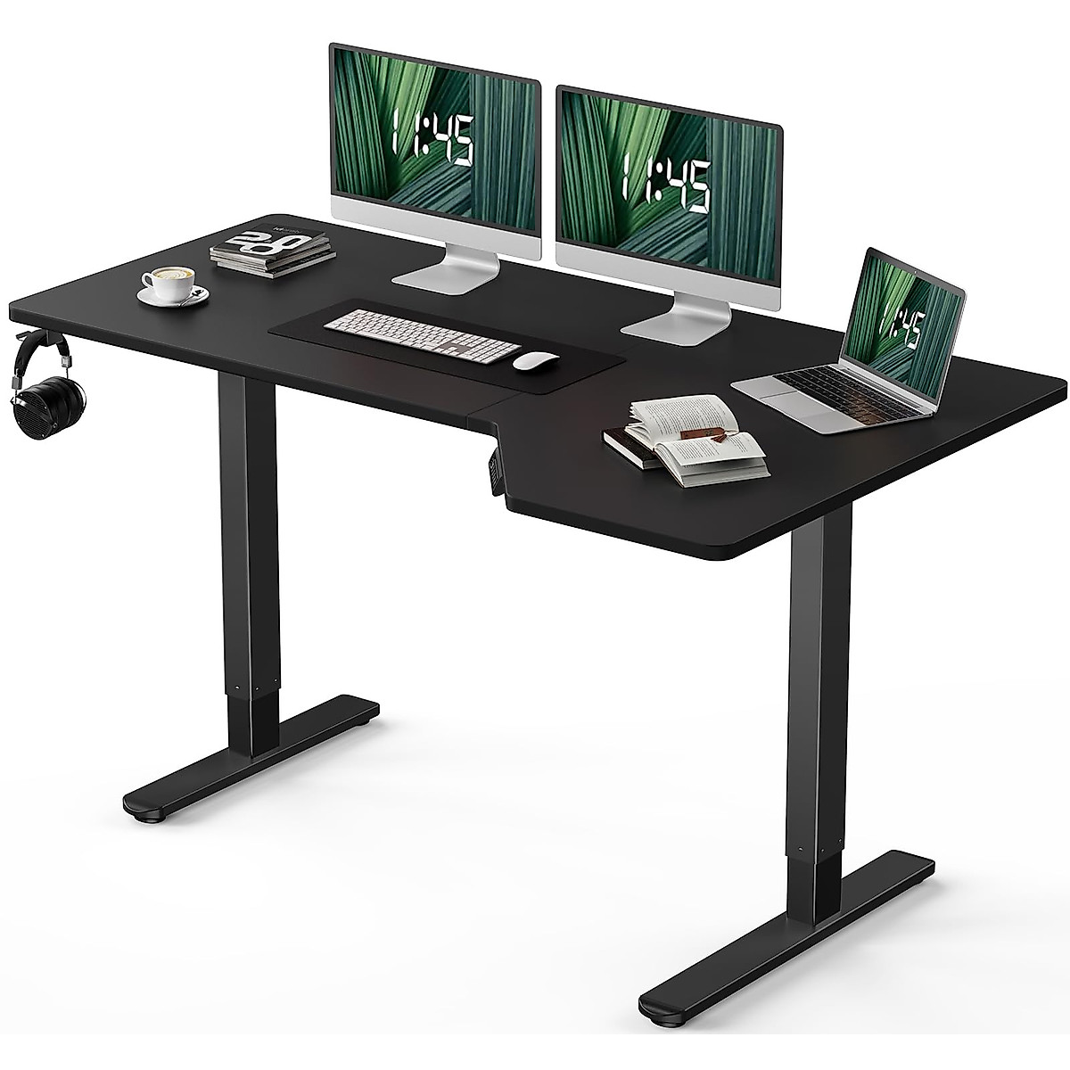 Marsail L Shaped Electric Standing Desk, 55x34 Inch Standing Desk Adjustable Height with Headphone Hook, Large Computer Desk Sit Stand Desk for Home Office Sturdy Writing Workstation, Obsidian