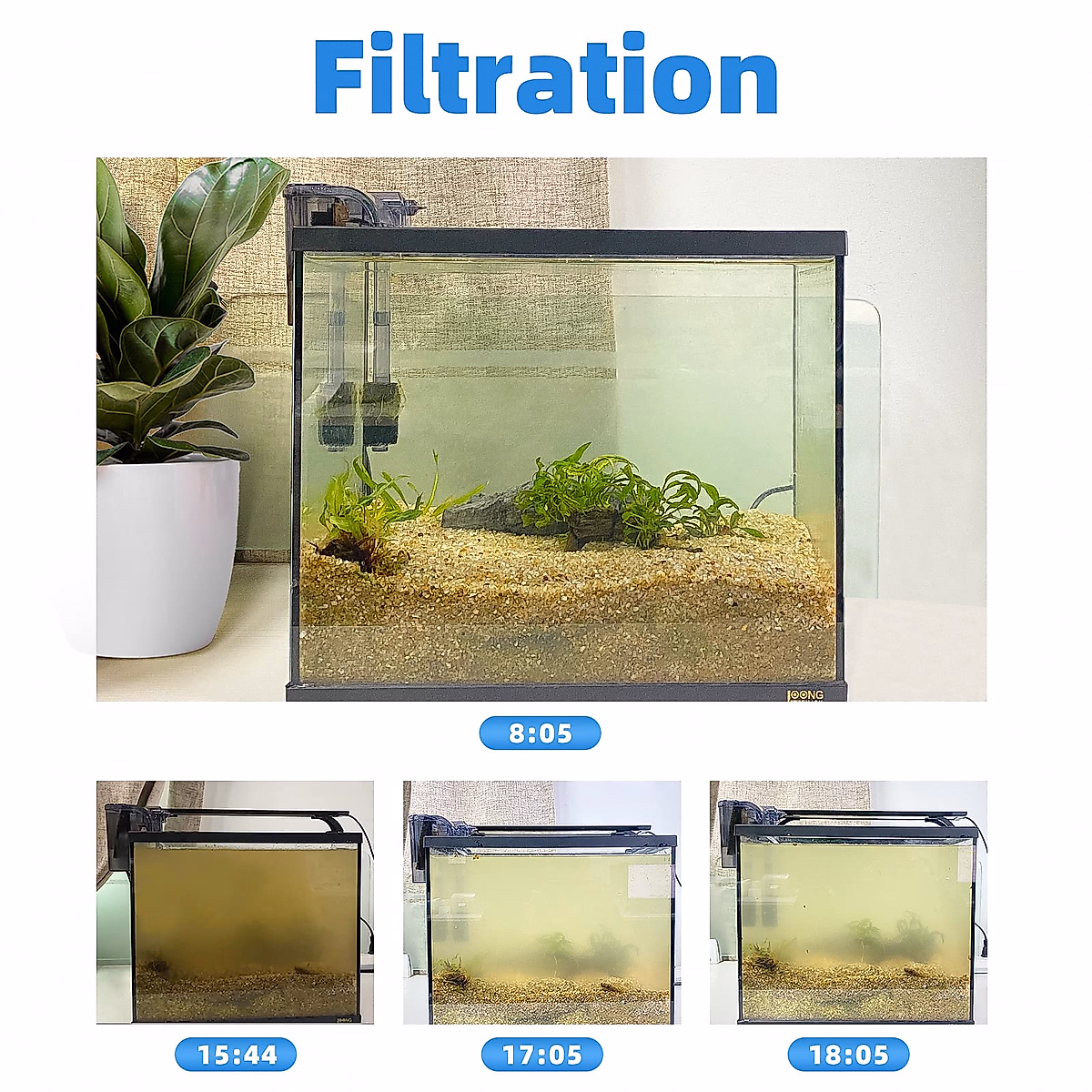 Rimless Aquarium Hang On Filter - 3 in 1 External Power Waterfall Suspension Oxygen Pump - Submersible Hanging Activated Carbon Biochemical Wall Mounted Fish Tank Filtration Water