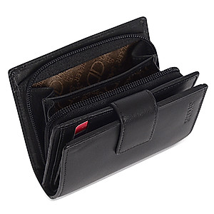 SADDLER Womens Luxurious Leather Medium Trifold RFID Protected Purse Wallet with Zipper Coin Purse | Ladies Designer Clutch Perfect for ID Coins Notes Debit Travel Cards | Gift Boxed - Black