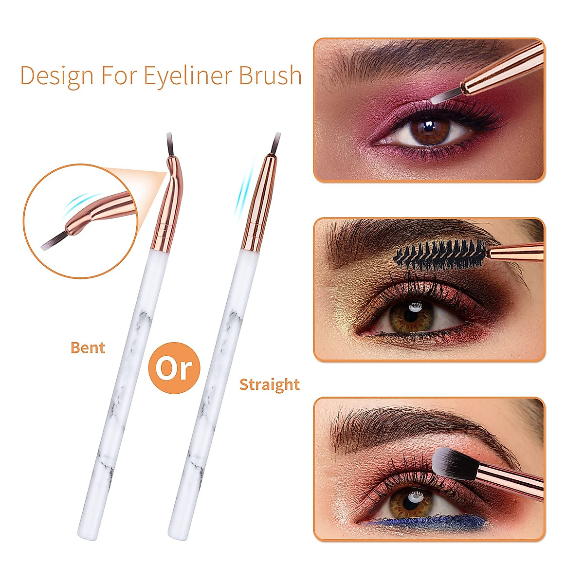 Eye Makeup Brushes DUAIU 16Pcs Eyeshadow brushes Eyebrow Eyeliner Blending Brush Premium Synthetic & Marble Handle Brushes sets with Pink Cosmetic Bag