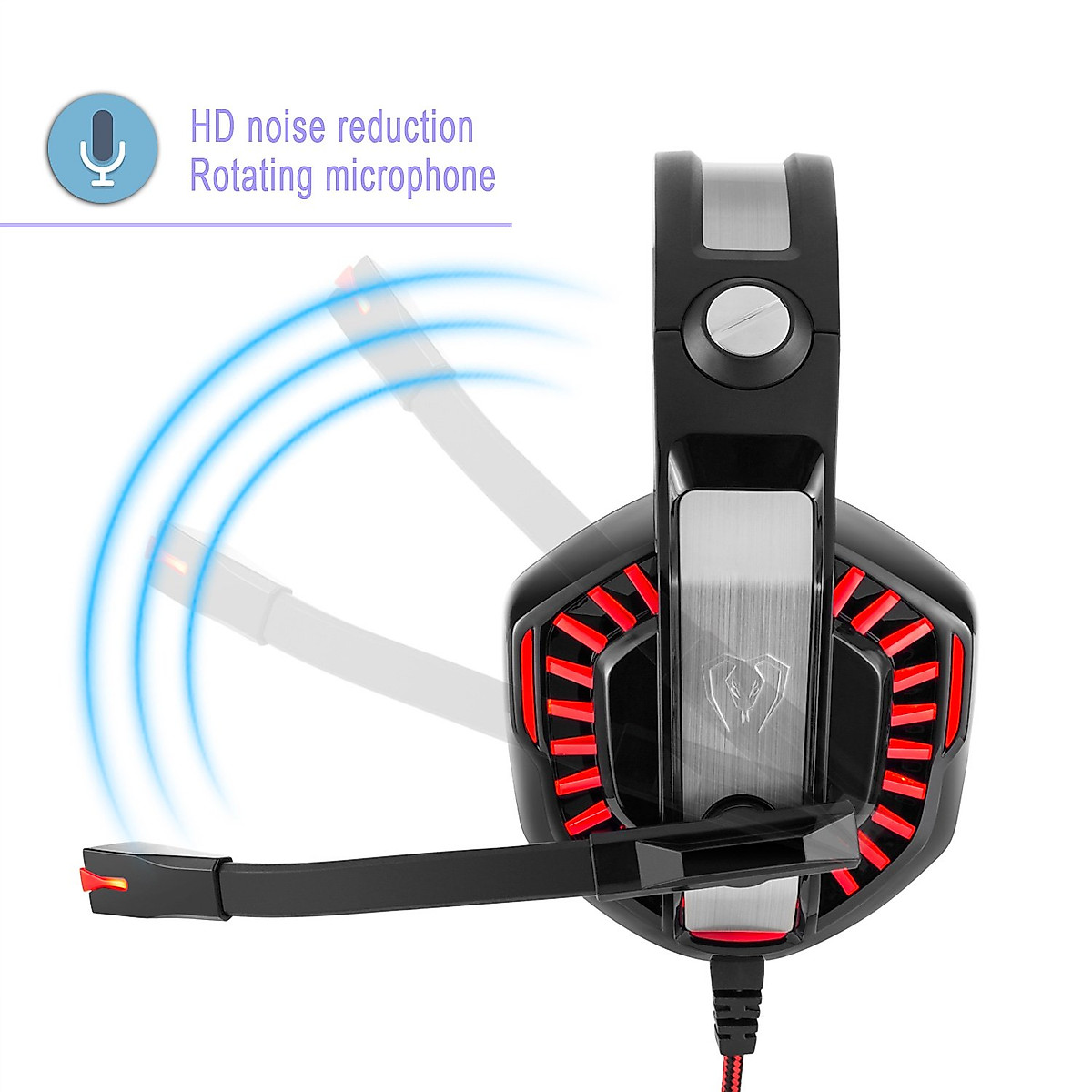 Gaming Headset with Microphone, IKOCO GM-2 3.5mm Surround Stereo Over Ear Headband Computer Gaming Headphone Noise Isolating Volume Control LED Light for PS4 PC Xbox One & Mobile Phone (Red)