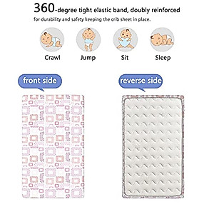Pink Polka Dots Themed Fitted Crib Sheet,Standard Crib Mattress Fitted Sheet Soft and Breathable Bed Sheets-Great for Boy or Girl Room or Nursery,28“ x52“,Dark Magenta Dark Coral Pink Vermilion
