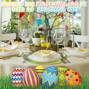 24 Pieces Easter Eggs Placemats Spring Easter Disposable Paper Table Mats Easter Eggs Shaped Party Supplies for Easter Party Funny Bunny Eggs Dinner Dining Table Decoration, 13 x 17 Inches