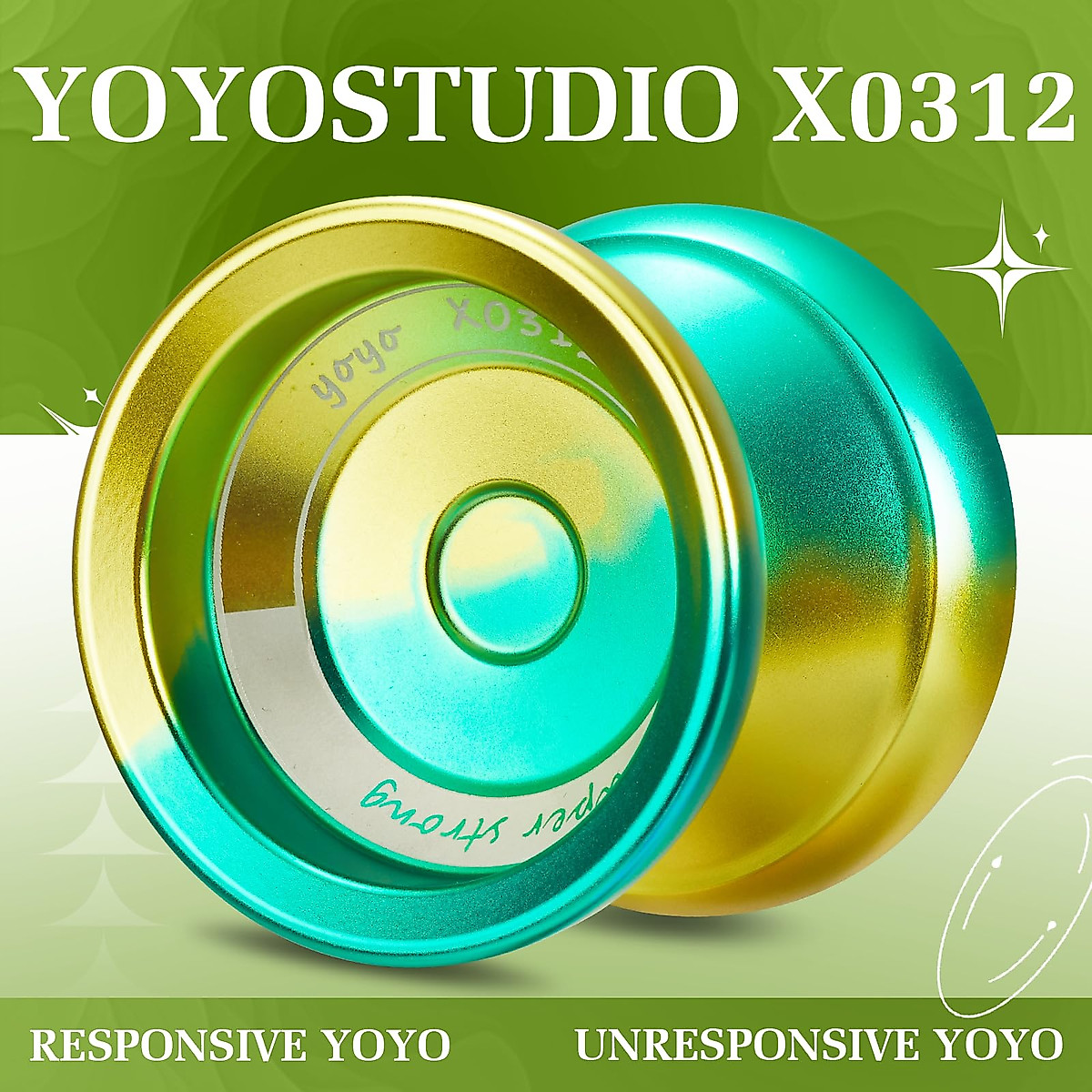 YOYOSTUDIO Responsive Yoyo Professional Yoyo for Kids 8-12 Fingerspin Yo Yo for Adults Kids Pro Trick Yoyos with Unresponsive Yoyos Bearings Kit, 10 Yo-Yo Strings, Case and Gloves (Yellow & Green)