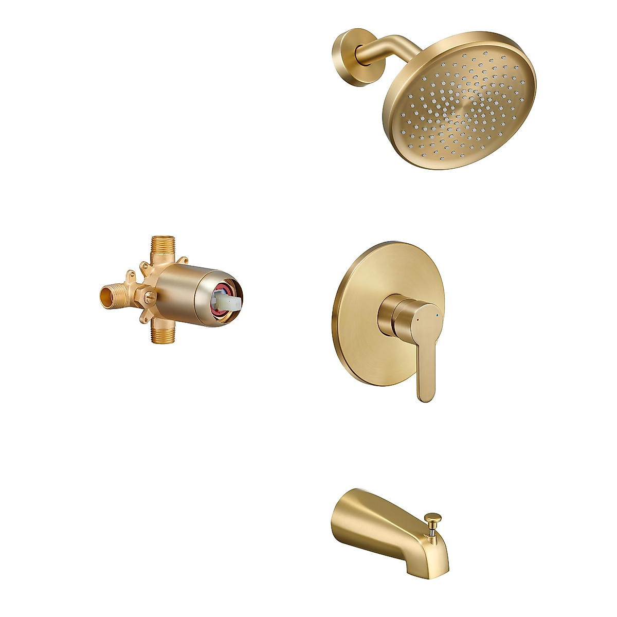 Tohlar Gold Shower Faucet Set with Tub Spout, Bathtub and Shower Faucet Combo Kit & Tohlar Brushed Gold Kitchen Faucet Single Handle High Arc Kitchen Faucets