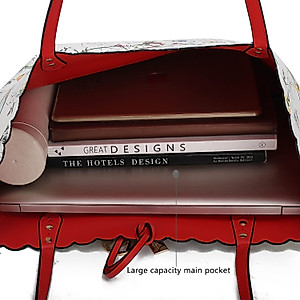 MKF Collection Tote & Pouch Bag for Women-Vegan Leather Designer Handbag -Shoulder Strap Messenger Purse 2Pcs set White red