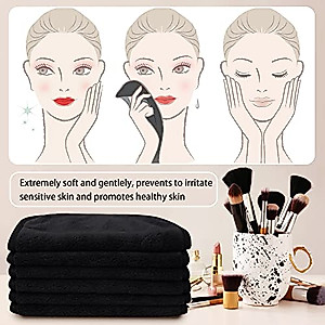 SINLAND Microfiber Makeup Remover Cloths Reusable Face Towel Soft Facial and Skin Care Wash Cloth 9.8Inchx9.8Inch 6 Pack Black