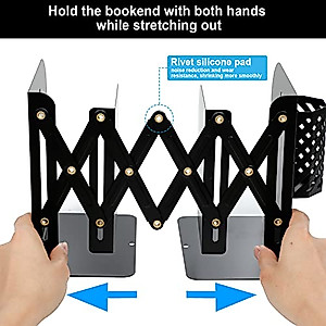 Adjustable Bookends, Metal Book Organizer for Desk, Large Book End Holders for Kids, Shelves, Office, Heavy Books, Classroom, Desktop, Papers, Extends up to 20 Inches (Piano Black)