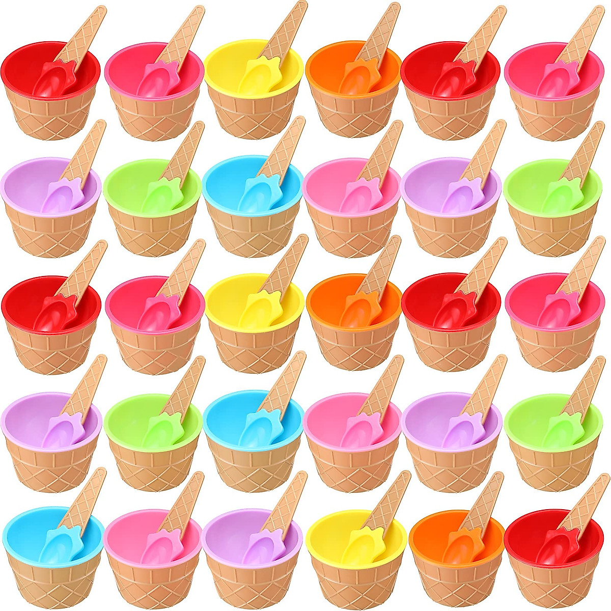 Plastic Ice Cream Bowls & Spoons Set - 32 Pack for Summer Parties