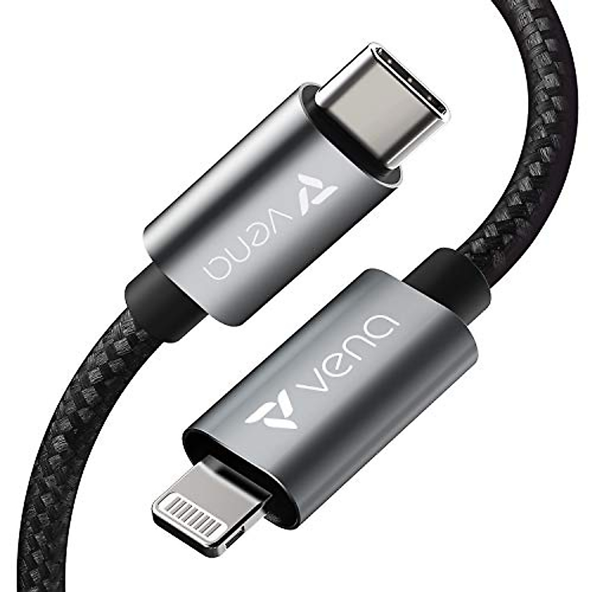 VENA USB C to Lightning Cable - 6 Inch, (Apple MFI Certified) 18W Fast Charge Power Delivery Nylon Braided Apple Charger Compatible with iPhone 13 12/12 Mini/12 Pro/11 Pro Max/X/XS/XR/iPad Air