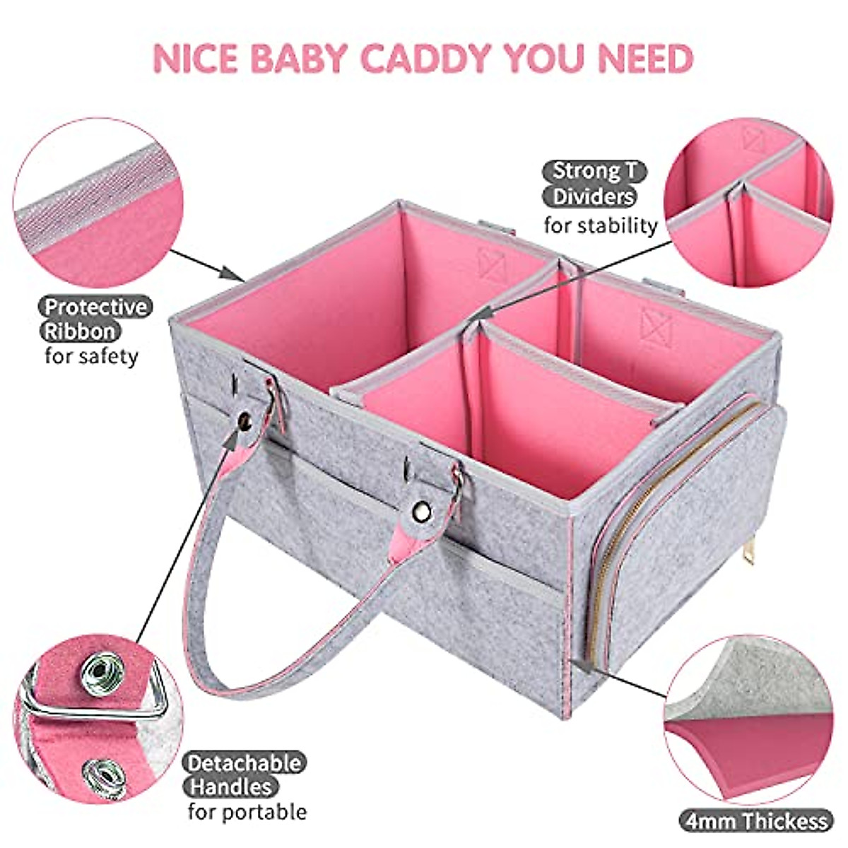 Sawpy Baby Diaper Caddy Organizer, Portable Baby Diaper Storage Basket for Changing Table and Car, Nursery Storage Bin for Diapers, Wipes and Toys, Baby Shower Gifts(Ship from USA)