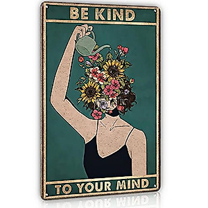 Hippie Room Decor Metal Signs Retro Decor - Be Kind to Your Mind Hippie Decor - Funky Decor Metal Posters Room Decor Aesthetic, 12x8 Inches Vintage Decor Witchy Room Decor Tin Signs, Boho Decor Gift for Lady, Woman