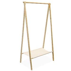 RoyalHouse Bamboo Garment Rack with Bottom Fabric Storage Shelf, Clothing Rack for Laundry, Guest Room, Bedroom, Home Organization