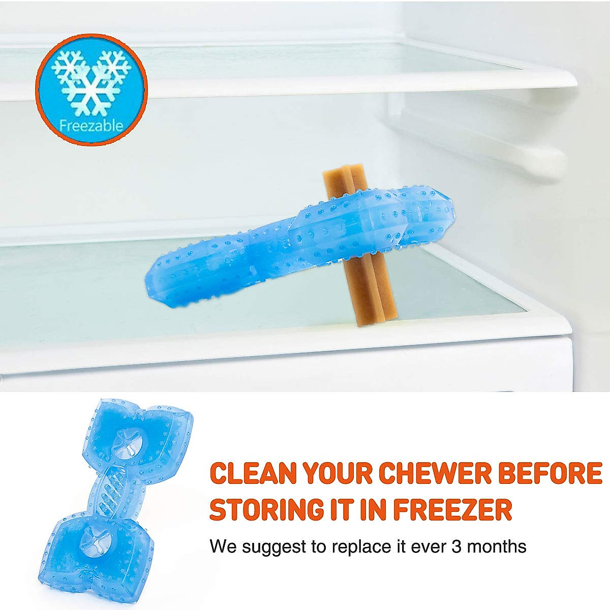 ZNOKA Pet Products Arctic Freeze Fetch Food Cooling Teether Freezable Chew Toy Bone Fit with Treats