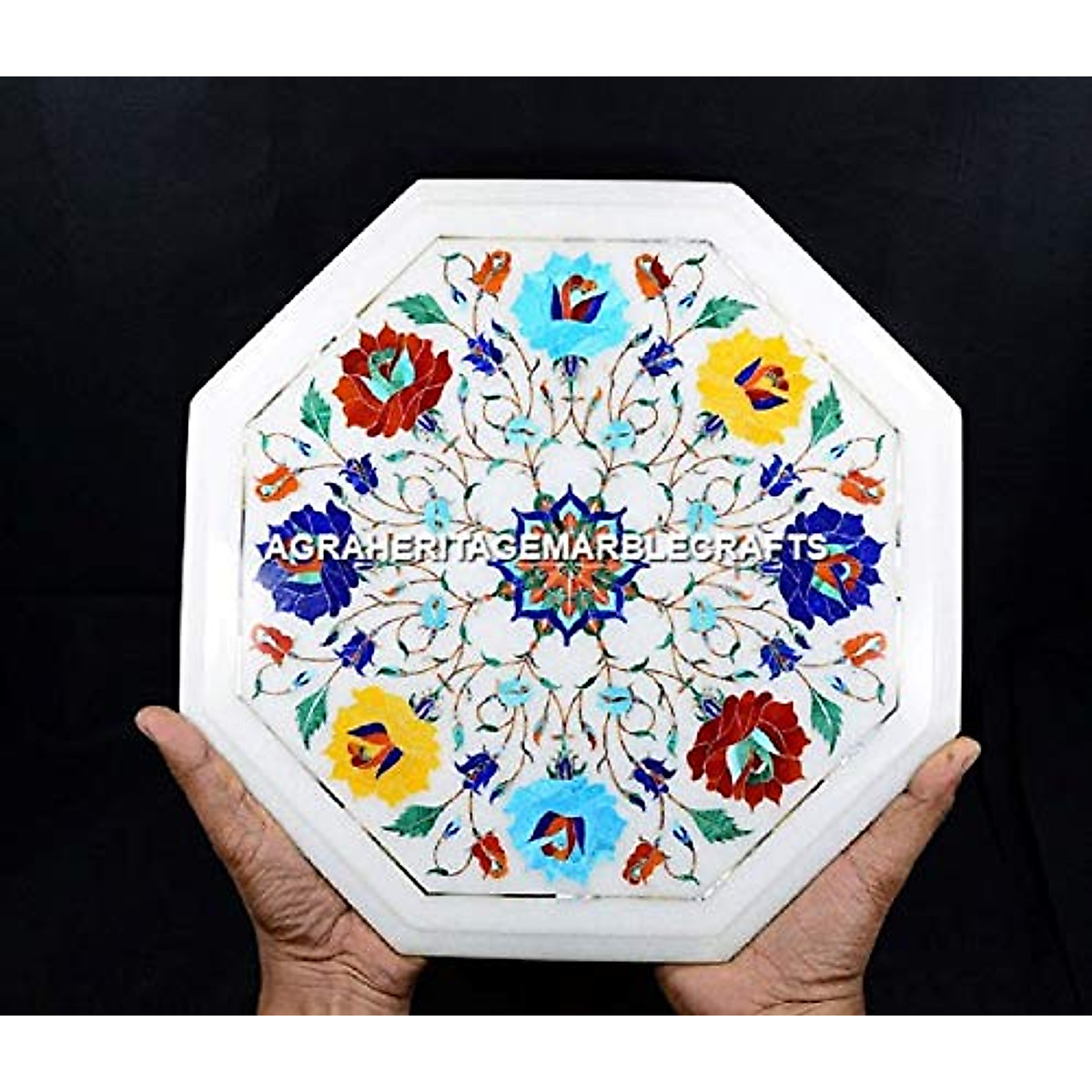 Custom Design 21"x21" inches Two White Marble Inlay Table