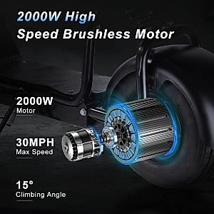 SAY YEAH Fat Tire Electric Scooter for Adult, 60V 18AH 2000W Lithium Commuter Citycoco Scooter Black, 32 MPH & 20 Miles Range, Adult Mobility Scooters, LED Light