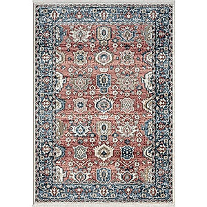 Abani Savoy Collection Area Rug - Red and Cream Vintage Design - 6' x 9' - Easy to Clean - Durable for Kids and Pets - Non-Shedding - Medium Pile - Soft Feel - for Living Room, Bedroom & Office