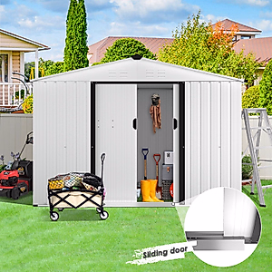 SUNCROWN Outdoor Garden Storage Shed 6X8 FT Yard Storage Tool with Sliding Door for Lawn Equipment Garden Backyard, White