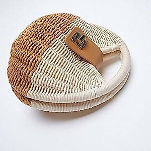 WLTYSM Color Rattan Woven Bag Shell-Shaped Summer Beach Round Straw Woven Tote Chains Purses and Handbags Straw Beach Bag (Color : 1, Size : Natural)