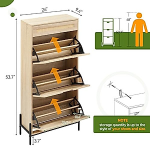 IDEALHOUSE Natural Rattan 3 Flip Door with 1 Drawer Shoe Cabinet Organizer Freestanding, Shoe Rack Storage Cabinet for Entryway with 3-Tier Adjustable Shelves for Slippers, Sneakers, Heels, Boots