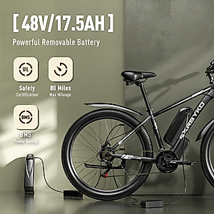 EXRBYKO Electric Bicycle, 29” Electric Bike for Adults 48V 17.5AH 840WH Battery, 1500W Peak 36mph Electric Mountain Bike, 80 Miles Ebike with 21-Speed Gears, Fast E Bike for Commuter, 330LBS Load