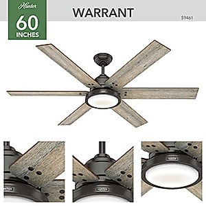 Hunter Fan Company 59461 Warrant 60 Inch Multiple Speed Ceiling Fan with LED Light, Remote Control, and Reversible Blades, Noble Bronze Finish