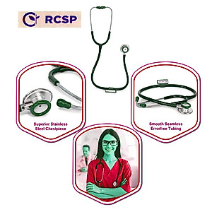 Stethoscope for Medical Students and Doctors | Micro Plus Acoustic Waterproof Lightweight | Chest Piece with Flexible Latex Free Tube & Soft Sealing Ear Knobs Green