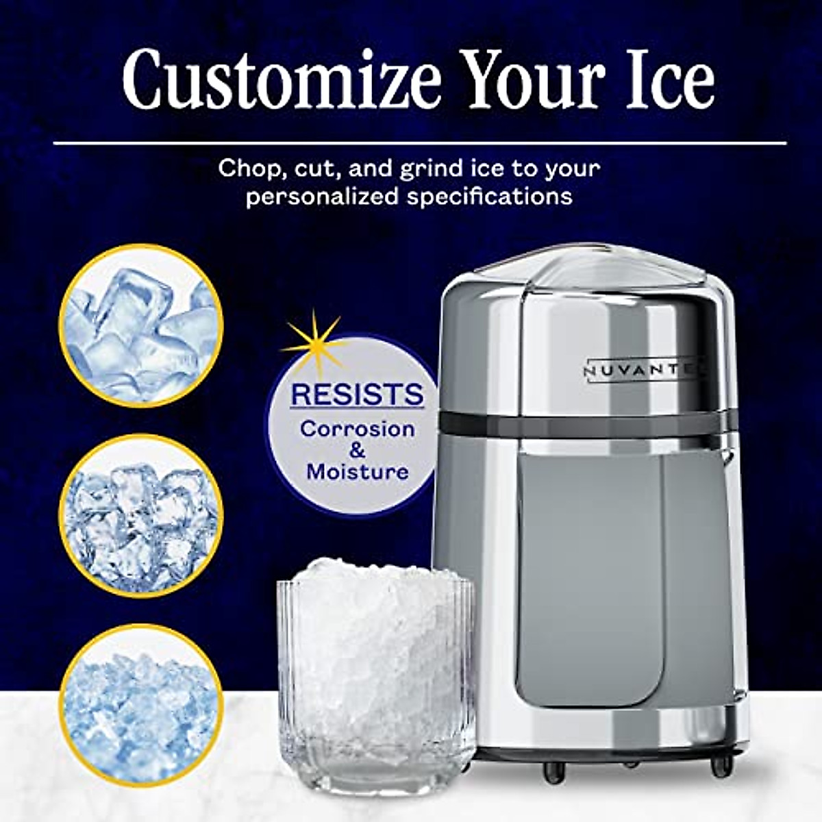 Nuvantee Ice Shaver Snow Cone Machine Manual Ice Crusher Crushes Ice to Your Desired Fineness Stainless Steel, Non-Slip , BPA Free Easy to Use Ice Crusher Hand Crank - Chrome Plated