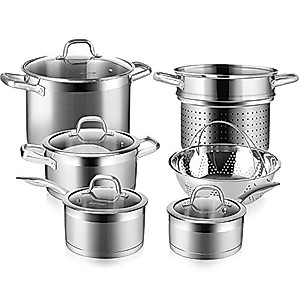 Duxtop Professional Stainless Steel 10PC Pots and Pans Set - Oven Safe, Dishwasher Safe, Compatible with all Cooktops - Heavy Bottom with Impact-Bonded Technology