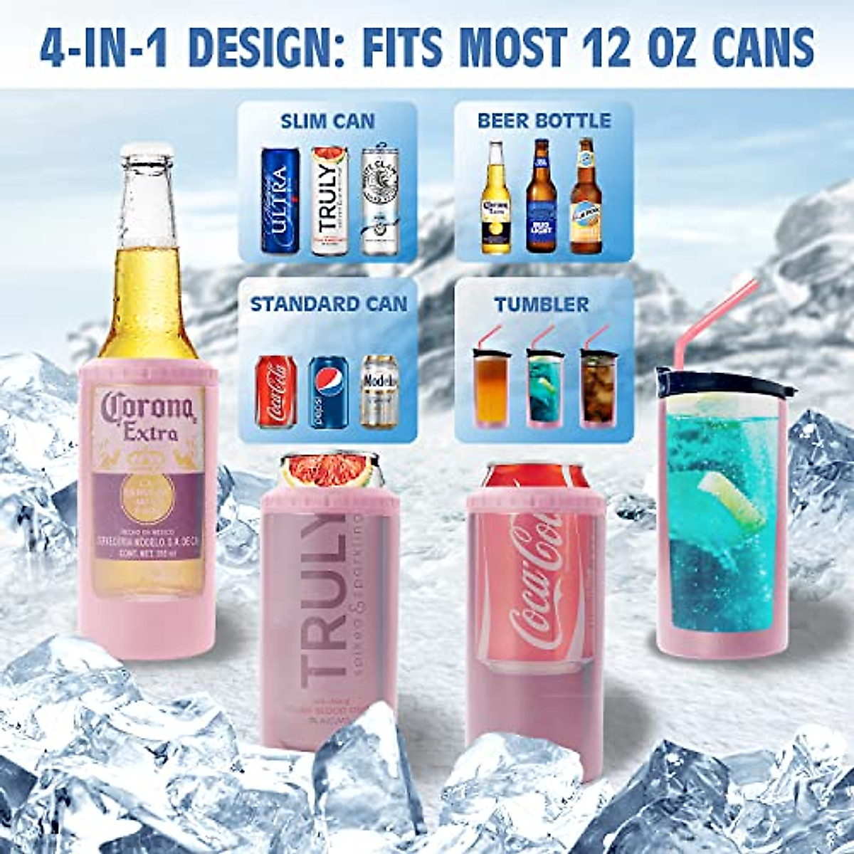 SANDJEST Mom Tumbler and Can Cooler - 4 in 1 Design Mom Juice Travel Mug Fits for Most 12oz Skinny Can Beer Bottles - Gifts for Mothers from Daughter, Son on Birthday, Mothers Day, Christmas