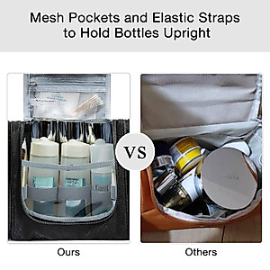 BAGSMART Toiletry Bag for Men, Travel Toiletry Organizer with hanging hook, Water-resistant Cosmetic Makeup Bag Travel Organizer for Shampoo, Full-size Container, Toiletries, Black-Medium