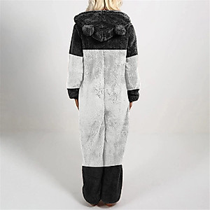 Aniywn Adult Onesie Pajamas for Women with Hood Sherpa Fleece Winter Homewear Cute Ears Animal Costume Plush PJS Sleepwear
