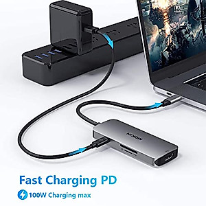 USB C Adapter for MacBook Pro/Air, MOKiN USB C Hub, Mac Dongle, 7 in 1 Multiports USB C Hub to 3 USB 3.0, 4K HDMI, SD/TF Card Reader and 100W PD Adapters for Dell HP Lenovo Surface and More
