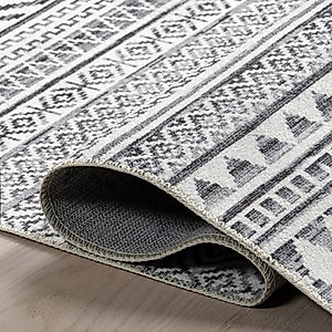 nuLOOM Kira Machine Washable Tribal Geometric Ultra Thin Area Rug, 4x6, Grey